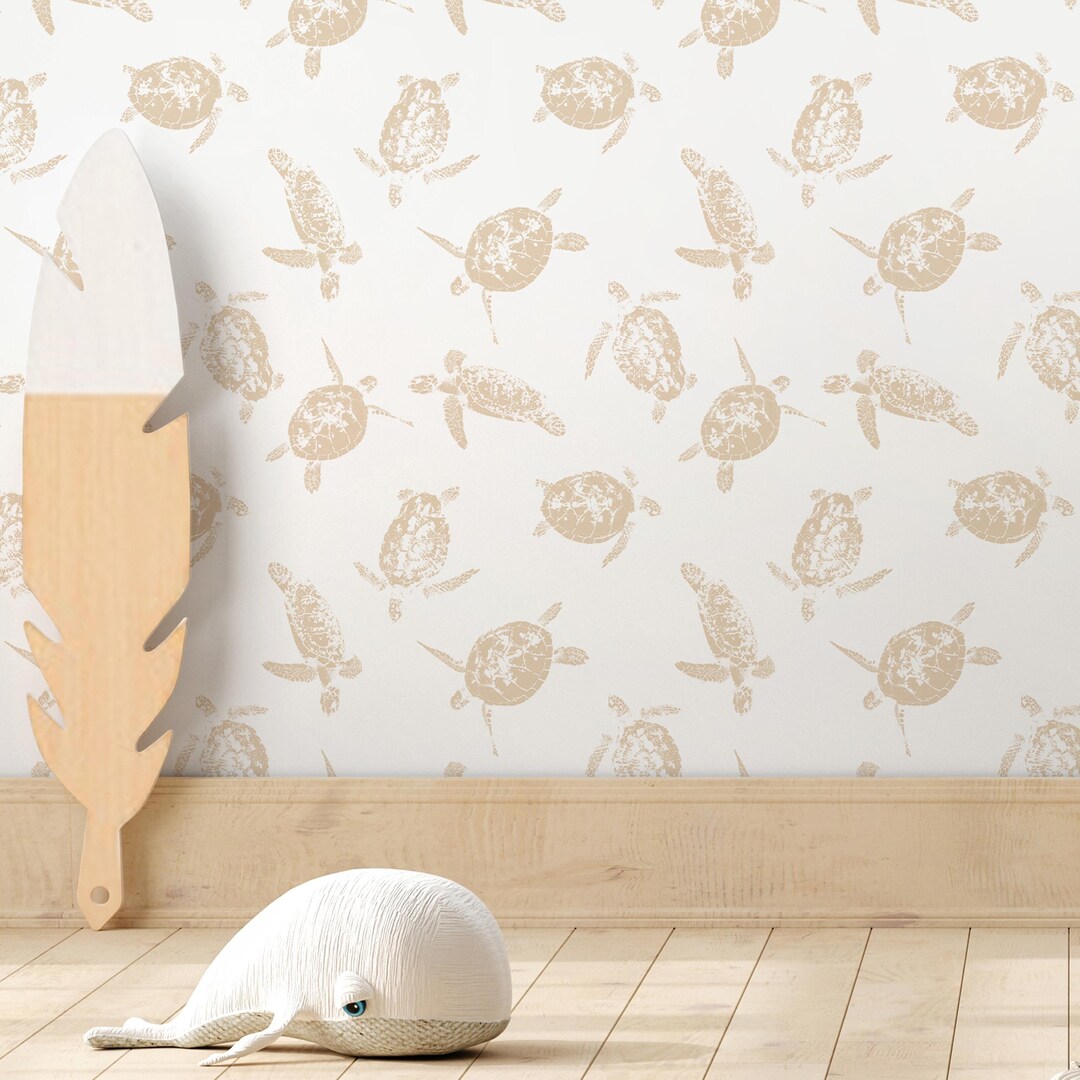 Beige Sea Turtle Wallpaper - Tropical Ocean Marine Wall Mural - Tan ...