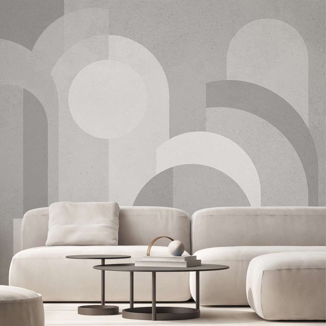 Gray Geometric Shapes Self Adhesive Wall Mural - Boho Arches Peel and ...