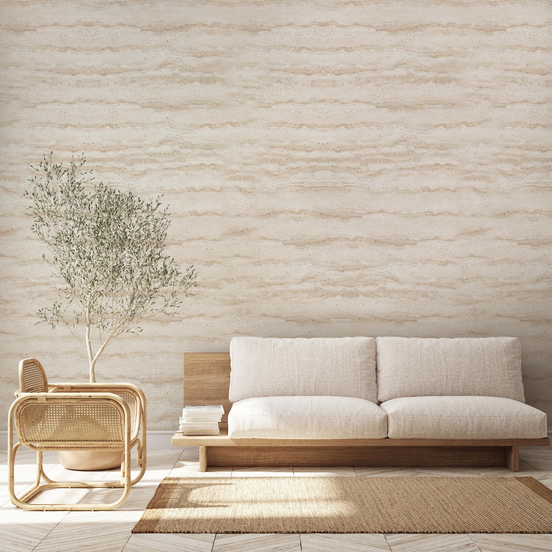 Beige Travertine Wallpaper – Neutral Textured Stone Look Wall Mural ...