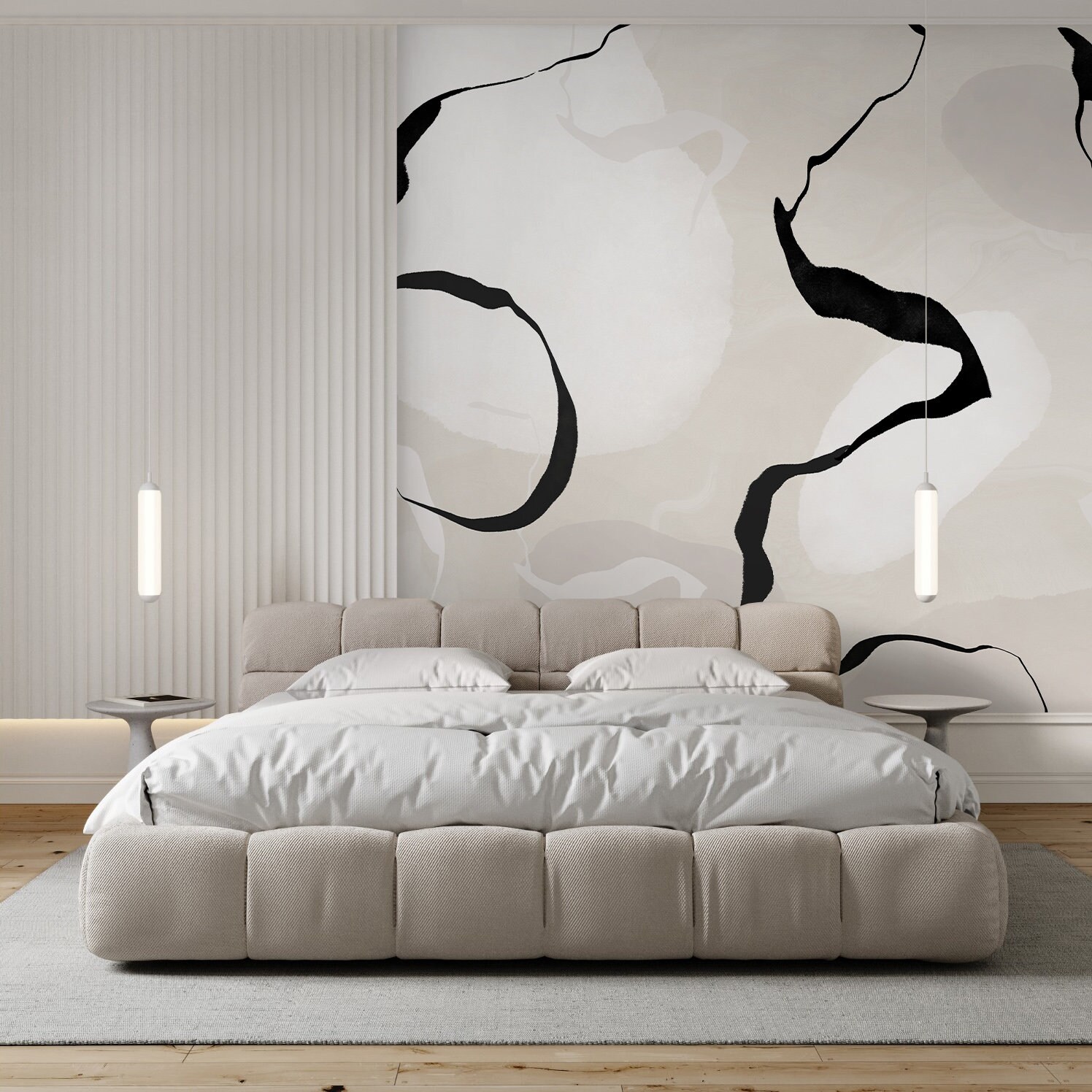Abstract Black Line Art Wallpaper – Neutral Beige Modern Minimalist ...