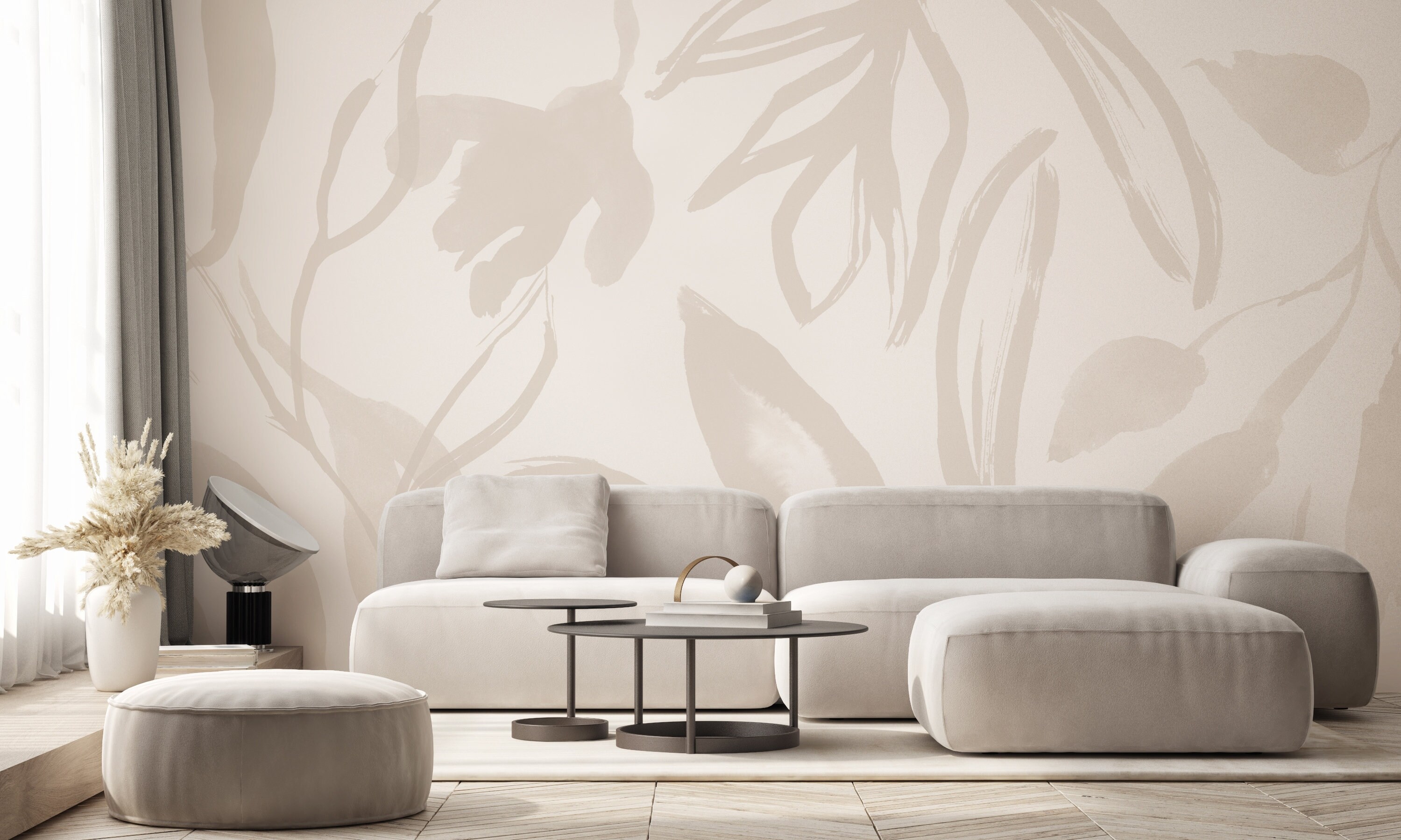 Neutral Beige Floral Peel & Stick Wall Mural Abstract Self Adhesive ...