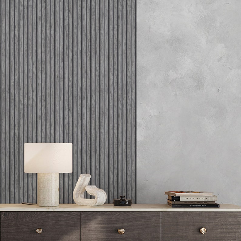 Wooden Gray Oak Faux Slat Panels Peel and Stick Wallpaper - Faux Wood ...