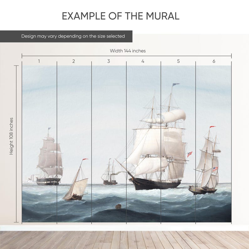 Vintage Sailboats Sailing Ship Wall Mural - Watercolor Nautical Ocean ...