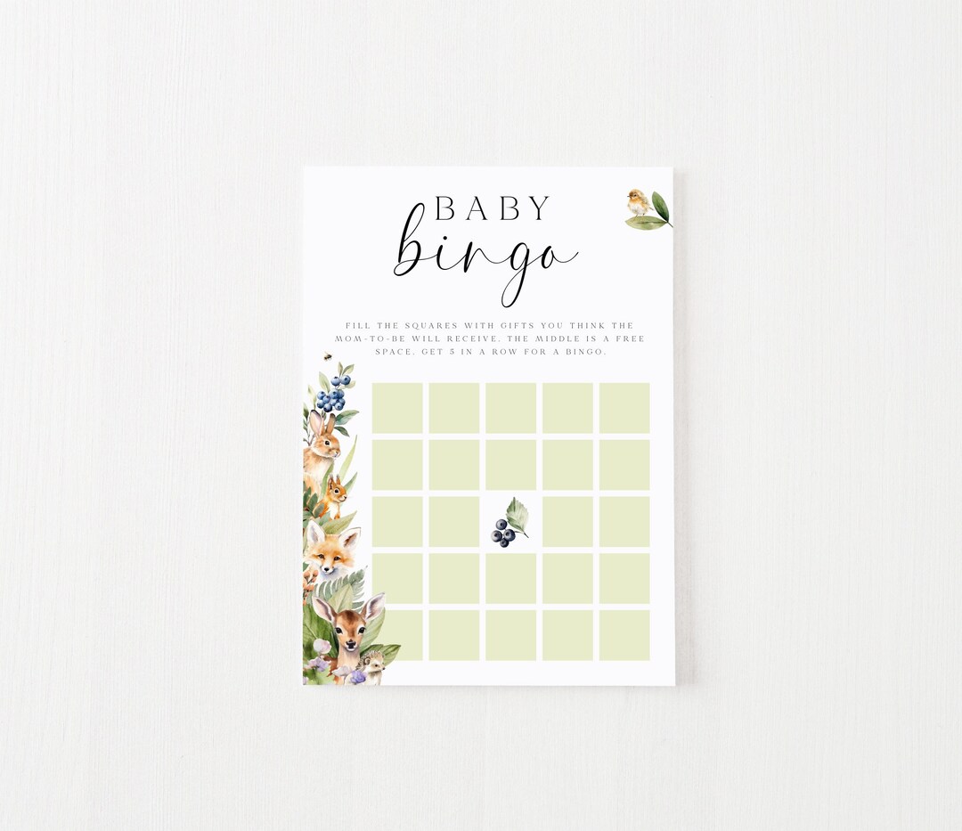 Woodland Baby Shower Bingo Forest Animals Baby Bingo - Etsy