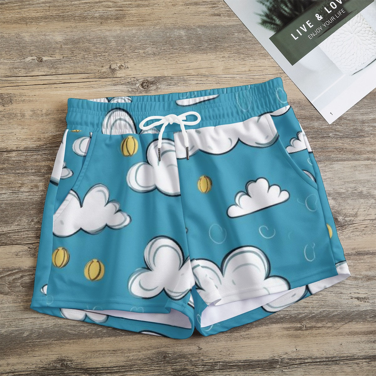 Cute and Comfy Casual Shorts, Cloud Design Gym Shorts, White Shorts for ...