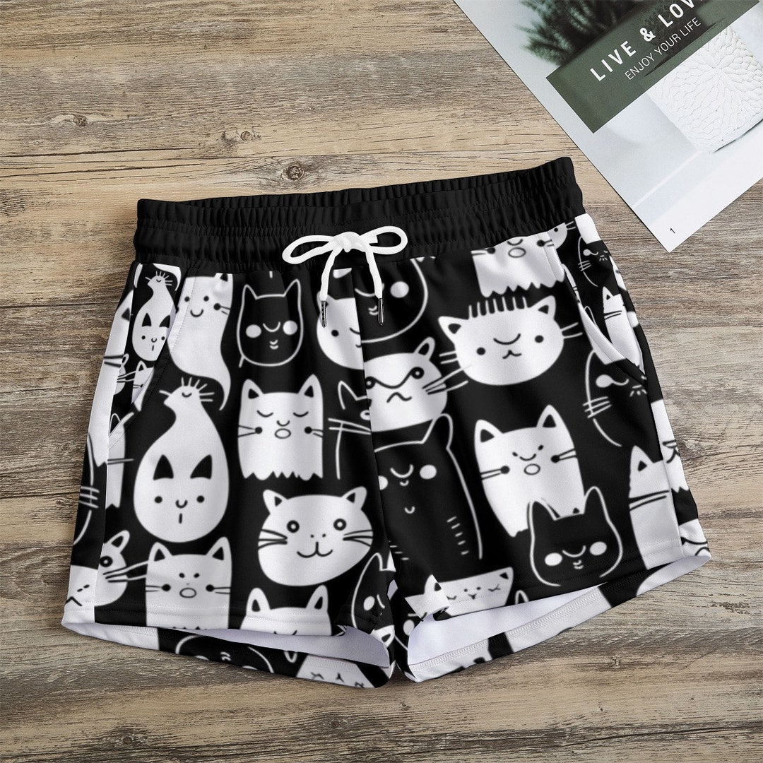 Women's Casual Shorts:cute and Comfy Cat Face Lounge - Etsy