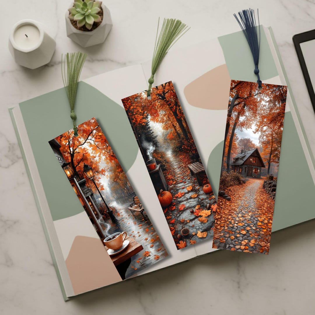 Autumn Bookmark Set | Cozy Fall Aesthetics | Coffee & Forest Art ...
