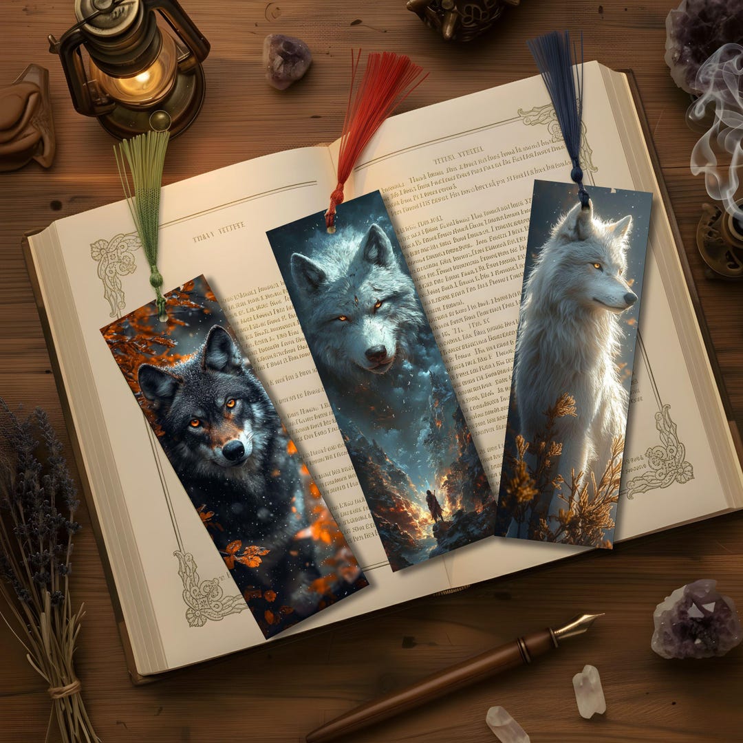 Wolf Bookmark Set | Mystic Wolves Page Marker With Tassel | Epic ...
