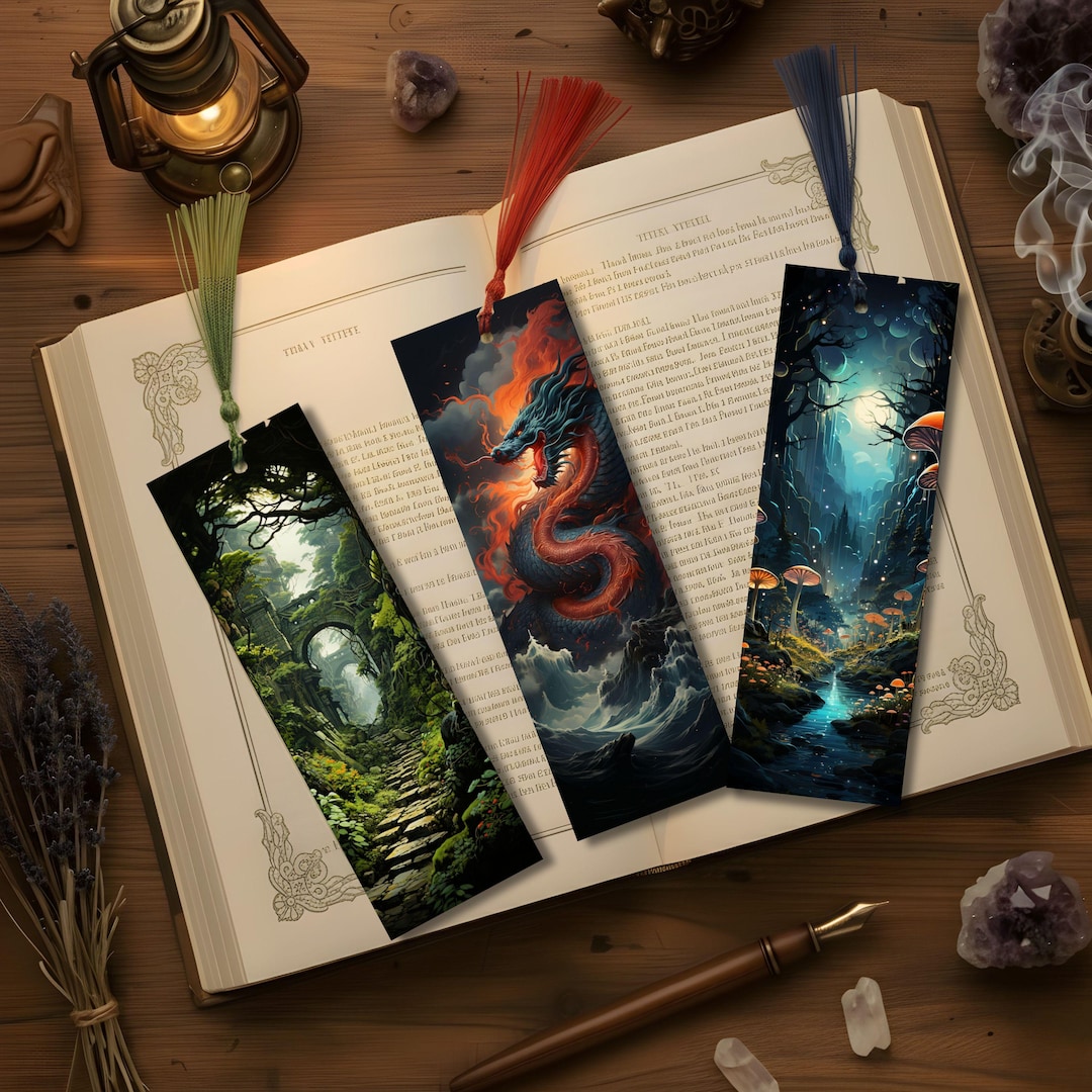 Fantasy Bookmark Set Dragon & Enchanted Forest | Magic Mushroom ...
