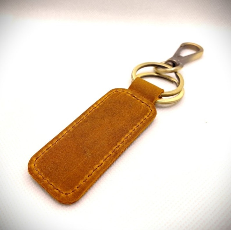 Tan Brown Genuine Leather Keychain, Customized Keychain, Personalized ...