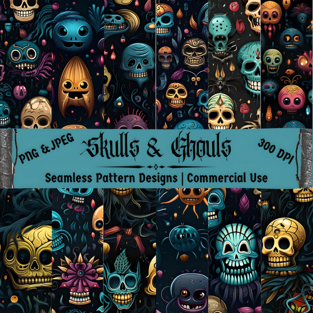 Skulls and Ghouls Digital Paper | 12 Seamless Patterns | Commercial Use ...