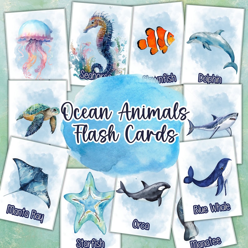 Flash Cards Animals Printable Fish Printable Ocean Animals Printable ...