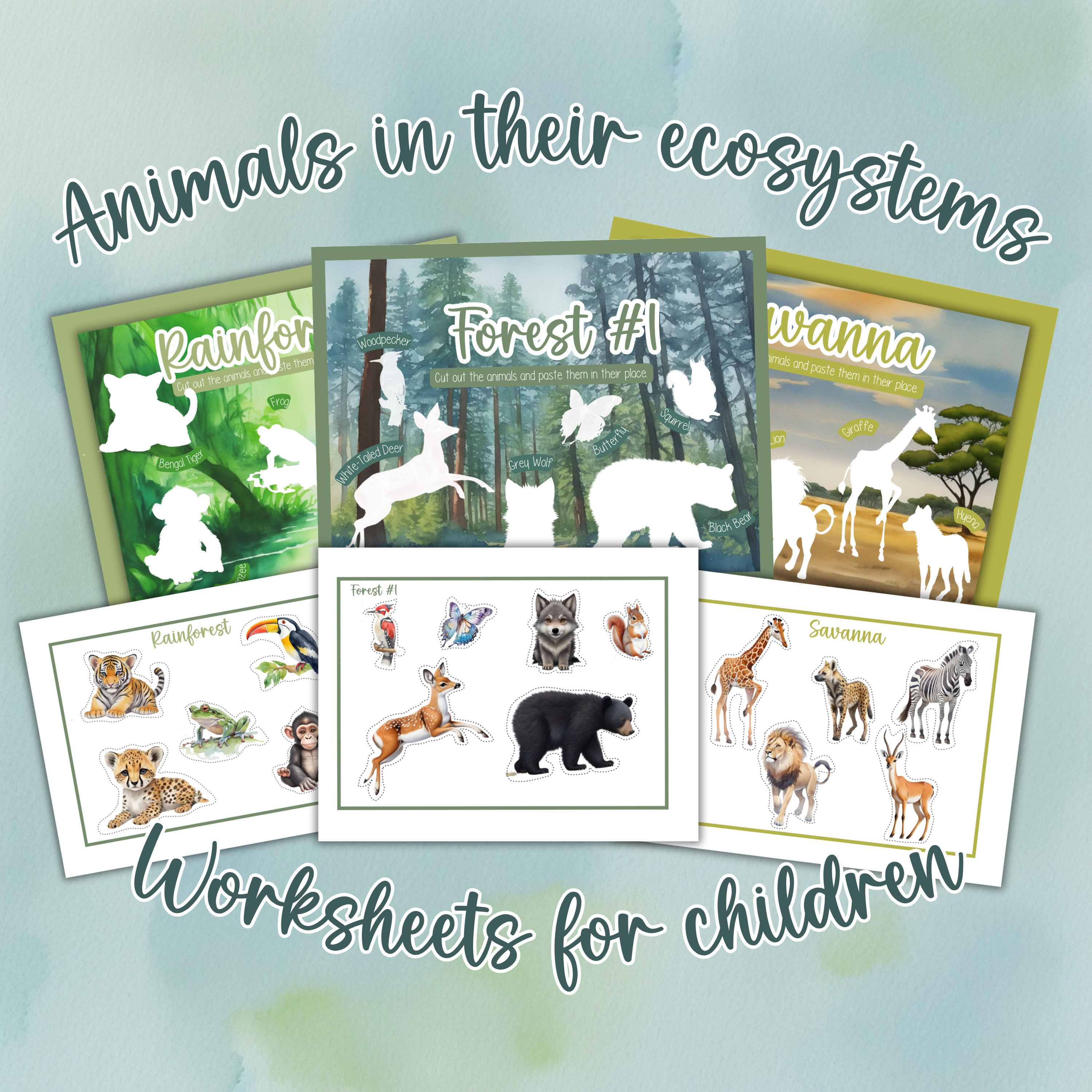 Animals in Their Ecosystems Cut and Paste Game for Children Classrooms ...