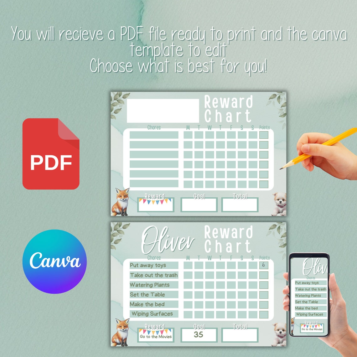 Reward Chart Kids Reward Chart for Kids Chore Reward Chart EDITABLE and ...