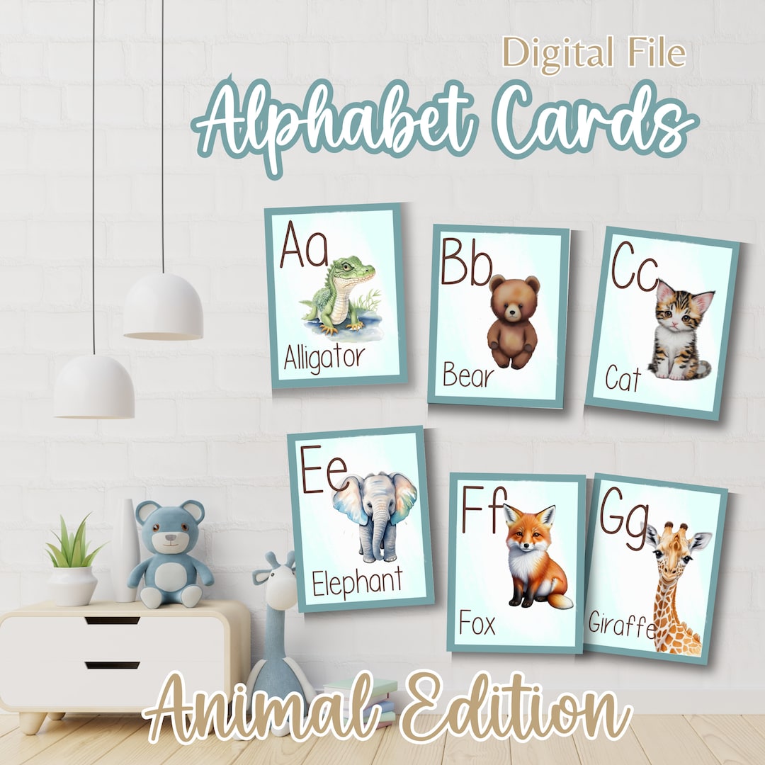 ABC Cards Alphabet Cards Watercolor Animal Flash Cards Montessori ...
