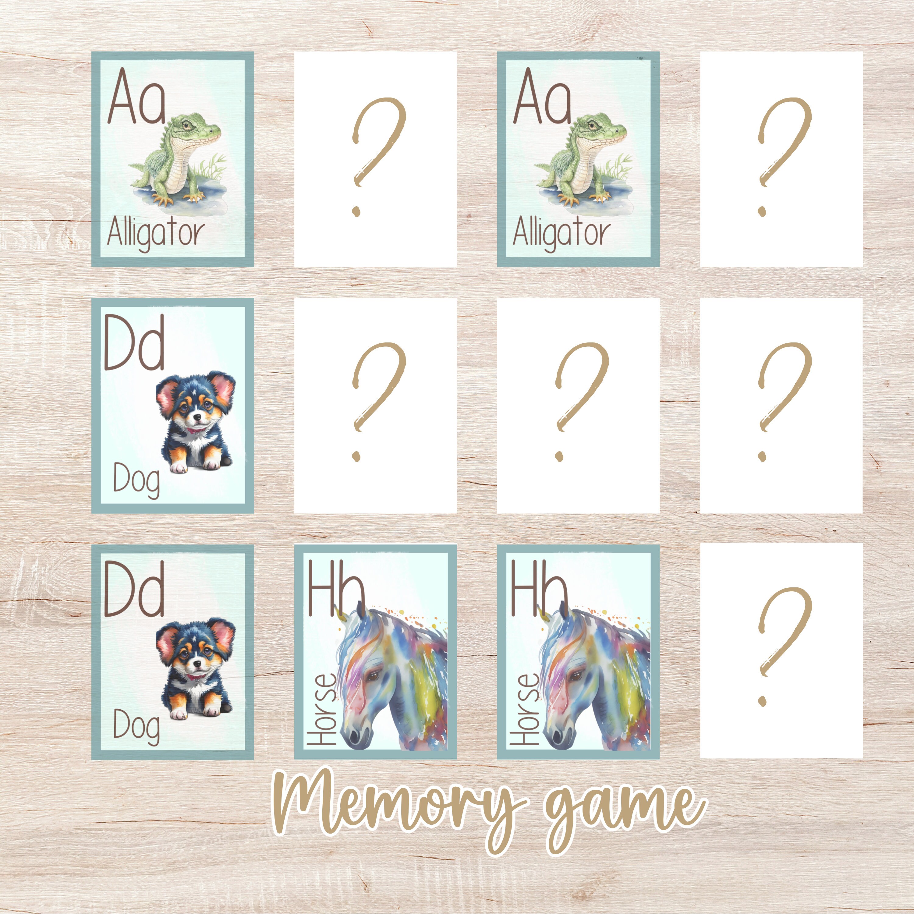 ABC Cards Alphabet Cards Watercolor Animal Flash Cards Montessori ...