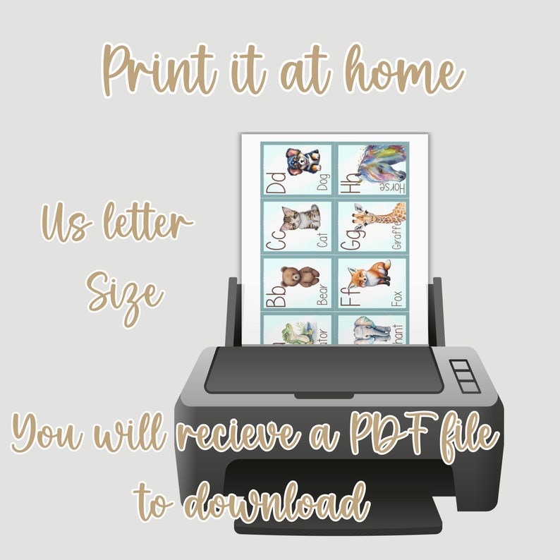 ABC Cards Alphabet Cards Watercolor Animal Flash Cards Montessori ...