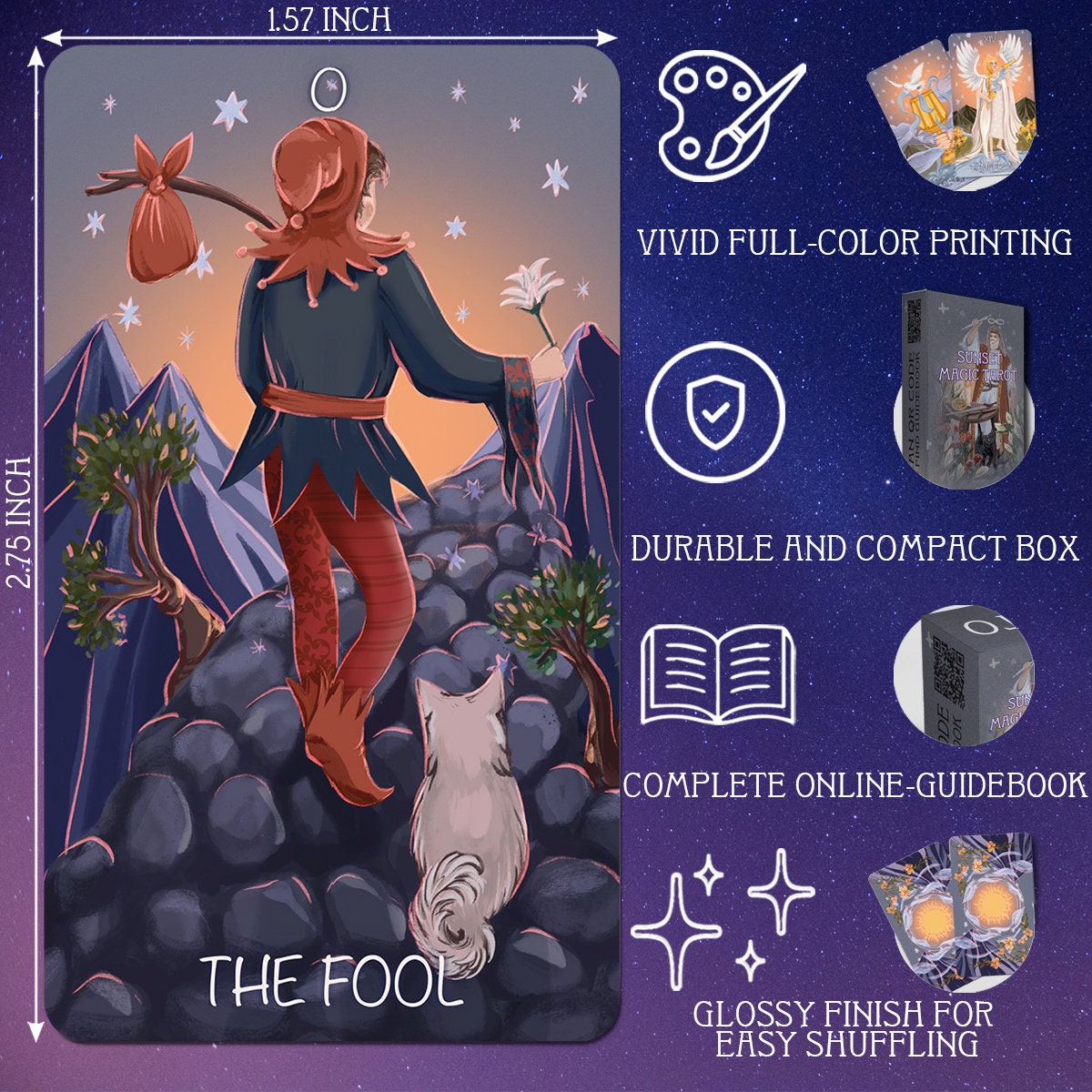 OMNITO Mini Borderless Tarot Card Pocket-sized Small Deck Cute & Tiny ...
