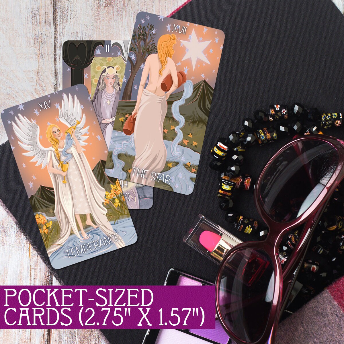 OMNITO Mini Borderless Tarot Card Pocket-sized Small Deck Cute & Tiny ...
