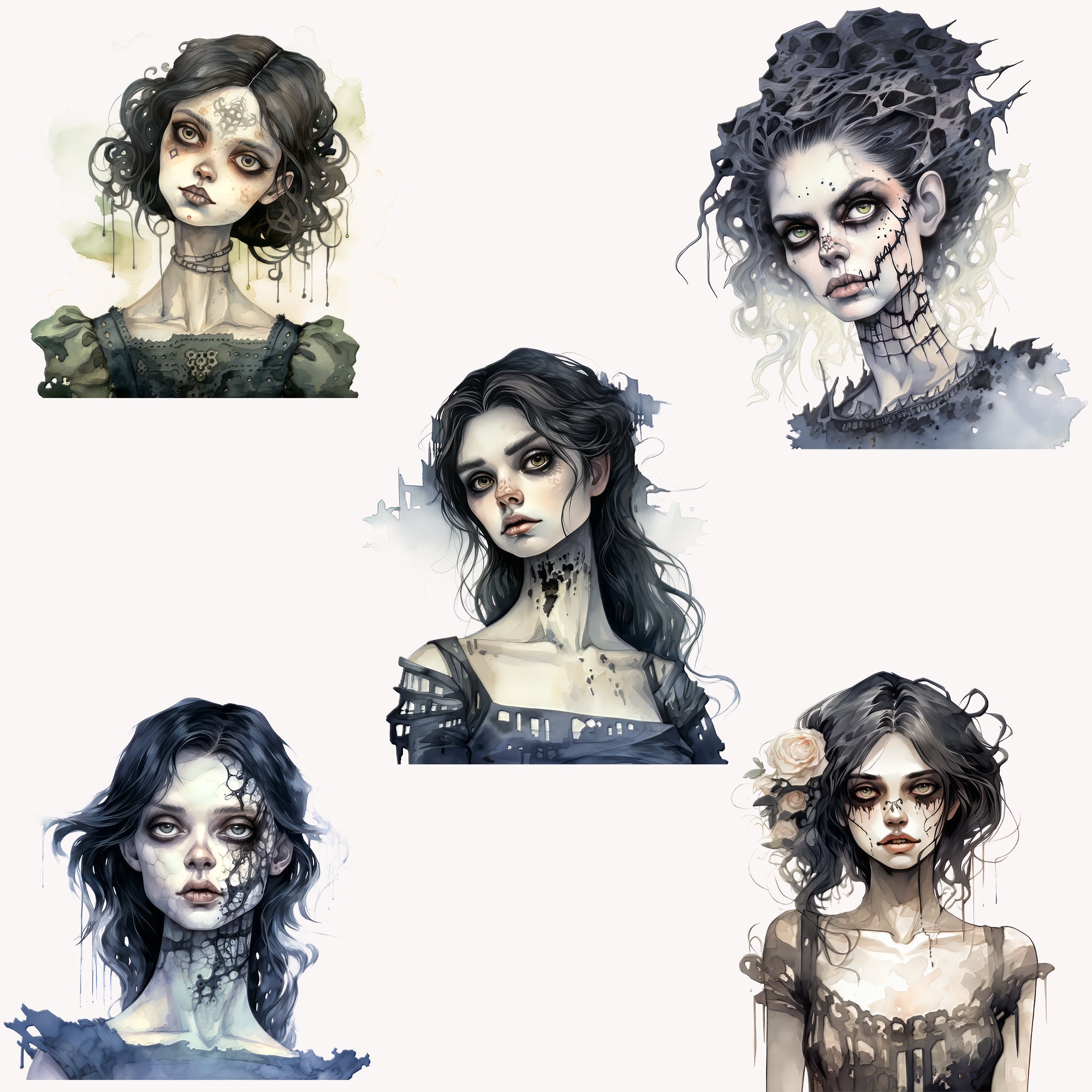 Zombies Clipart, Zombie Png, Halloween Clipart Bundle, Watercolor ...