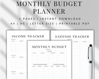 Monthly Budget Planner Printable, Financial Journal, Monthly Budget ...