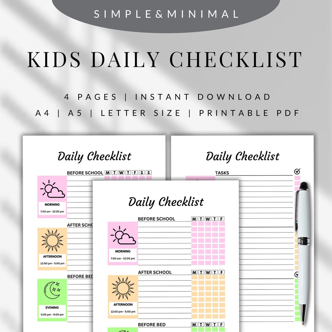 Printable Kids Chore Charts, Screen Time, School Routine, Behavior ...