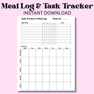 Daily Food Journal, Printable Daily Meal and Task Tracker Dairy, Food ...