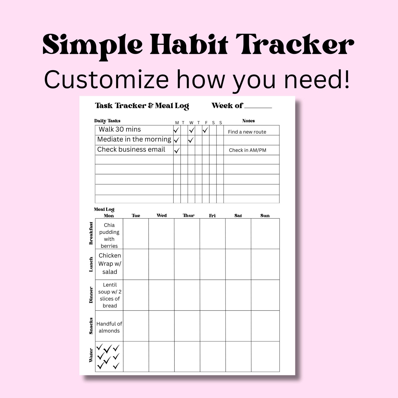 Daily Food Journal, Printable Daily Meal and Task Tracker Dairy, Food ...