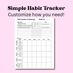Daily Food Journal, Printable Daily Meal and Task Tracker Dairy, Food ...