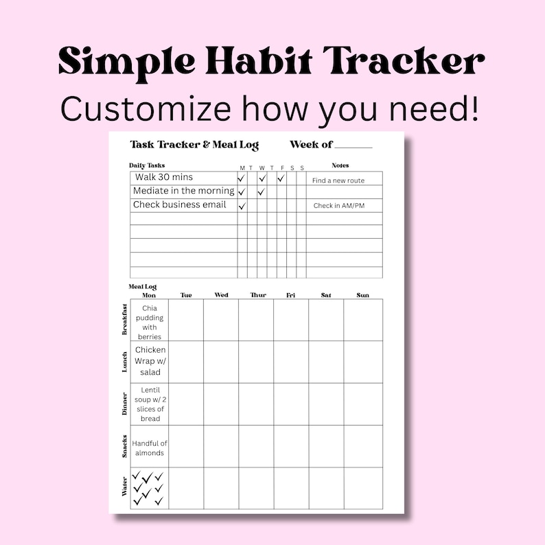 Daily Food Journal, Printable Daily Meal and Task Tracker Dairy, Food ...