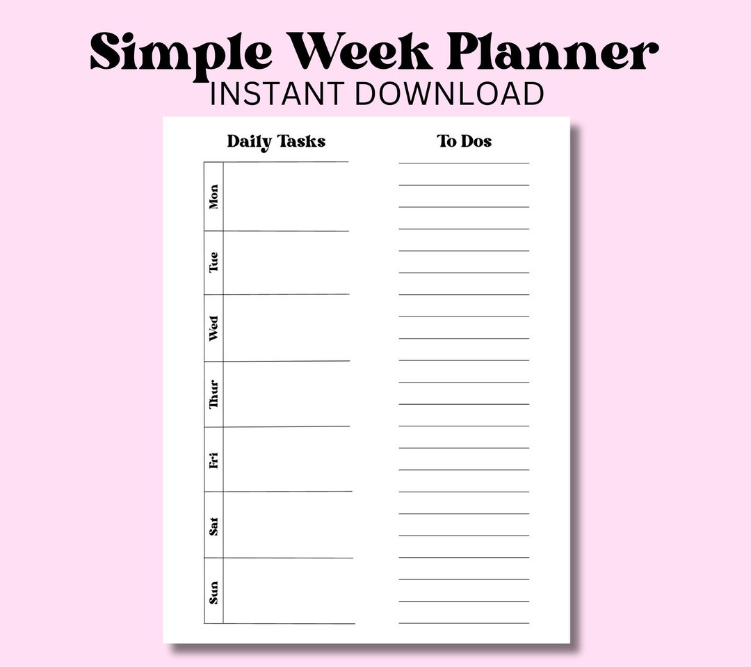 Minimal Weekly Planner Printable, To-do List Template, Easy Simple ...