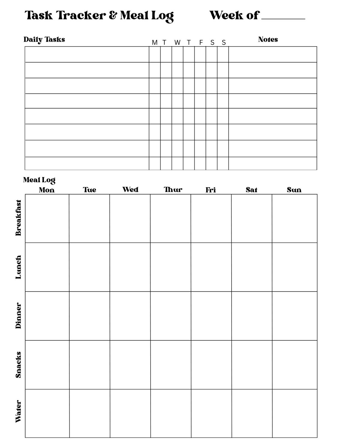 Daily Food Journal, Printable Daily Meal and Task Tracker Dairy, Food ...