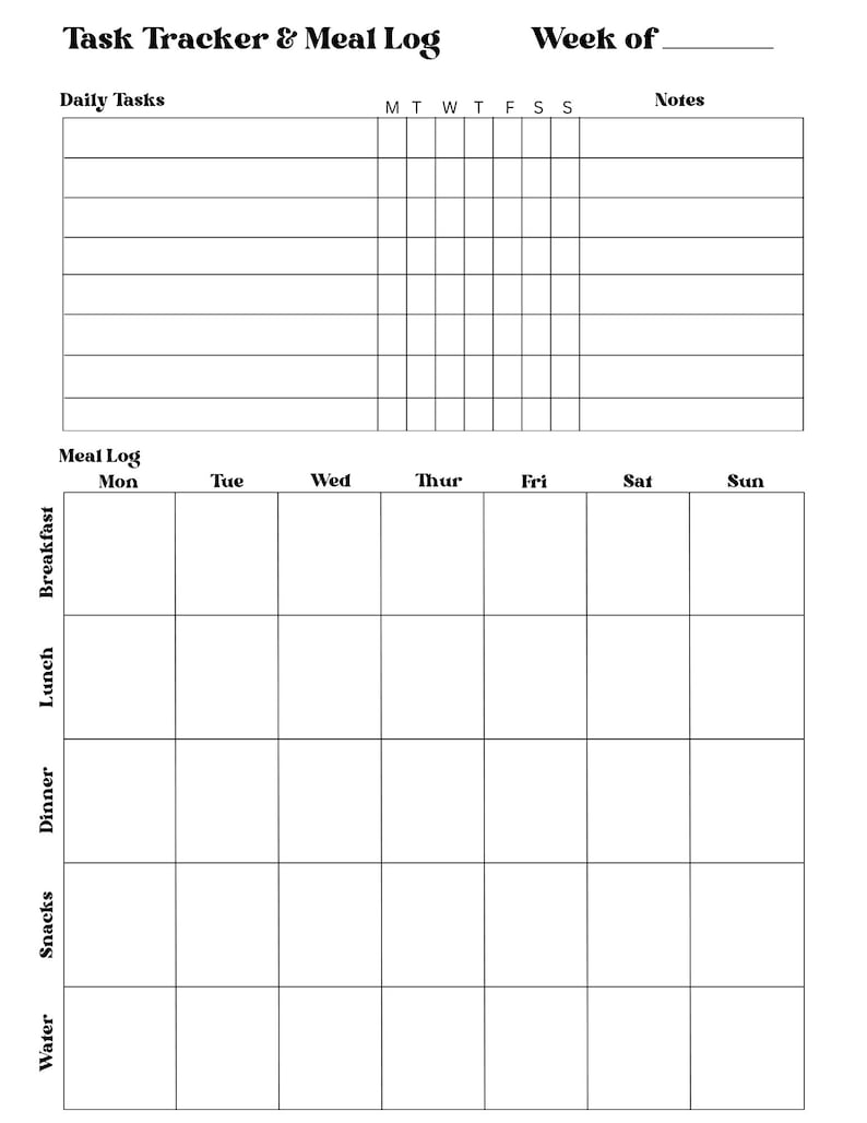 Daily Food Journal, Printable Daily Meal and Task Tracker Dairy, Food ...