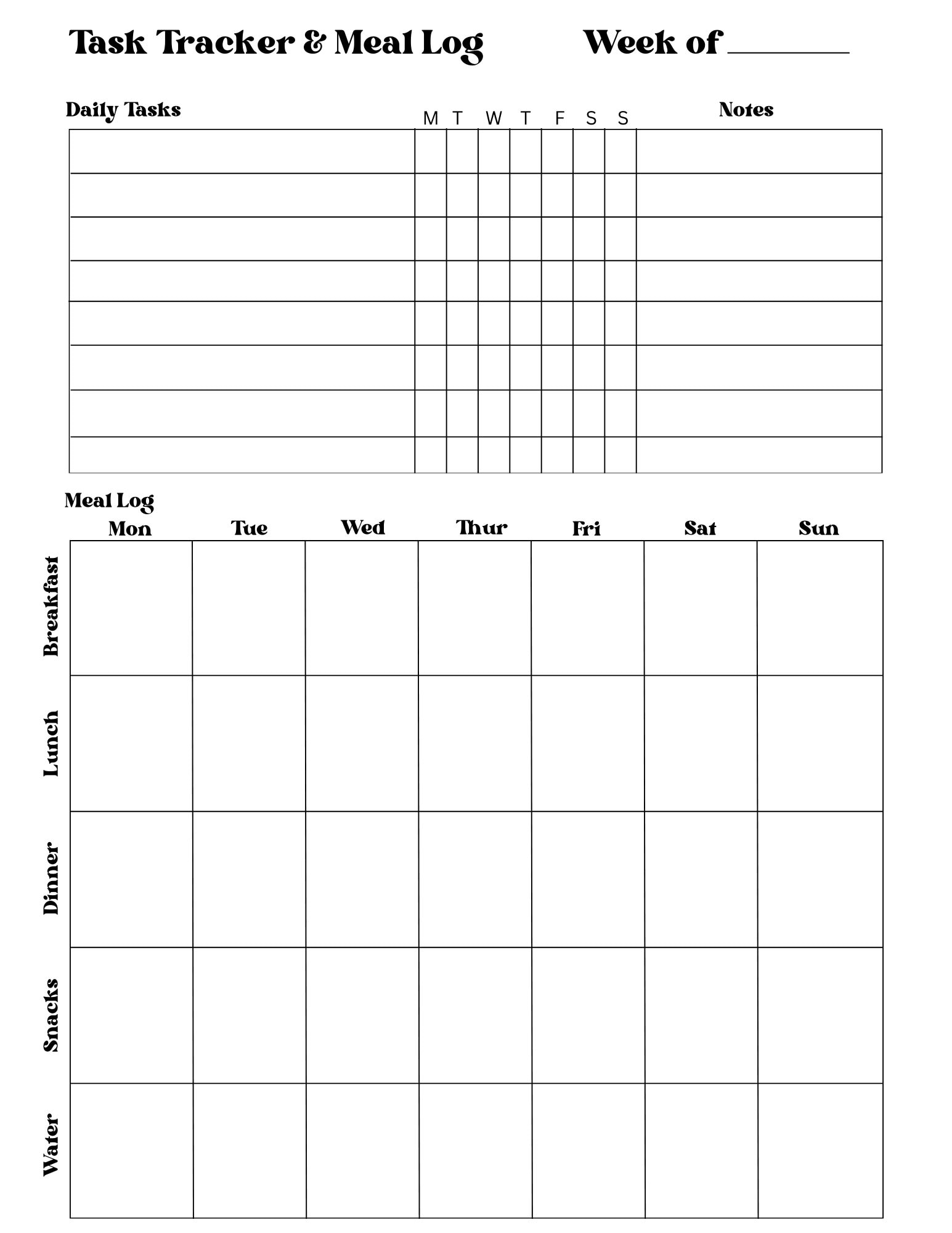 Daily Food Journal, Printable Daily Meal and Task Tracker Dairy, Food ...