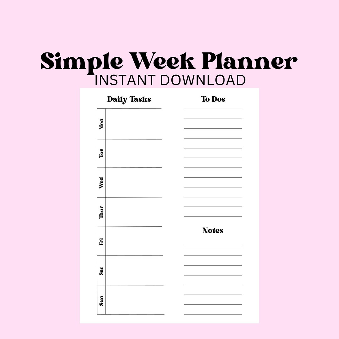 Minimal Weekly Planner Printable W/ Note Section, To-do Schedule List ...