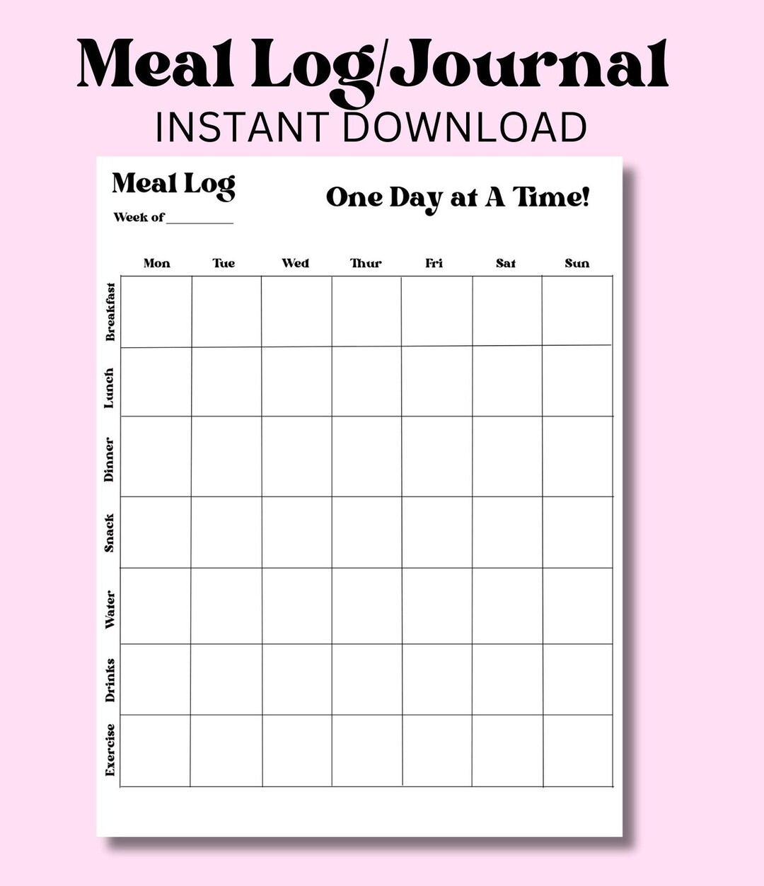 Daily Food Journal, Printable Daily Meal Dairy, Customizable Minimal ...