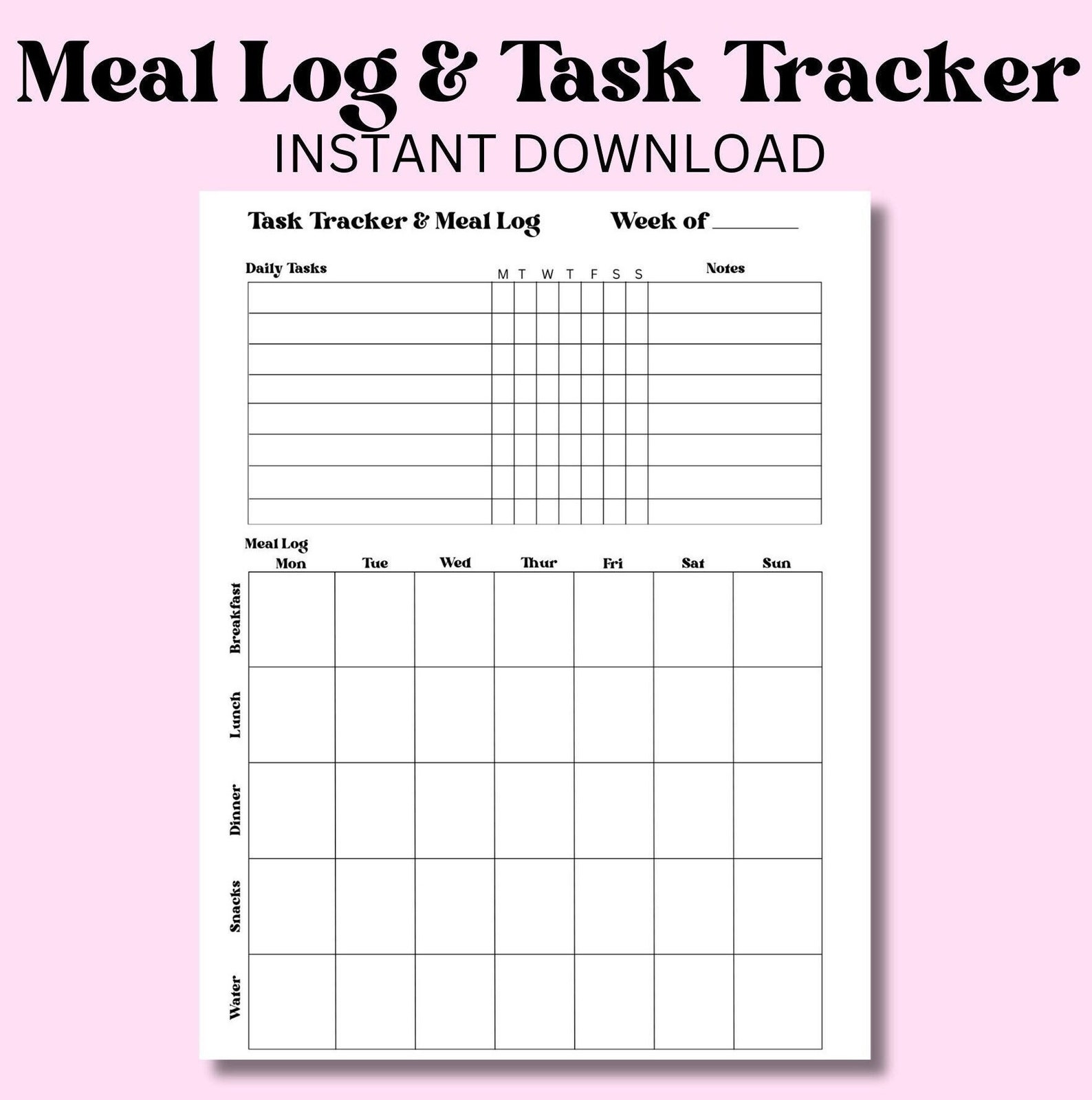 Daily Food Journal, Printable Daily Meal and Task Tracker Dairy, Food ...