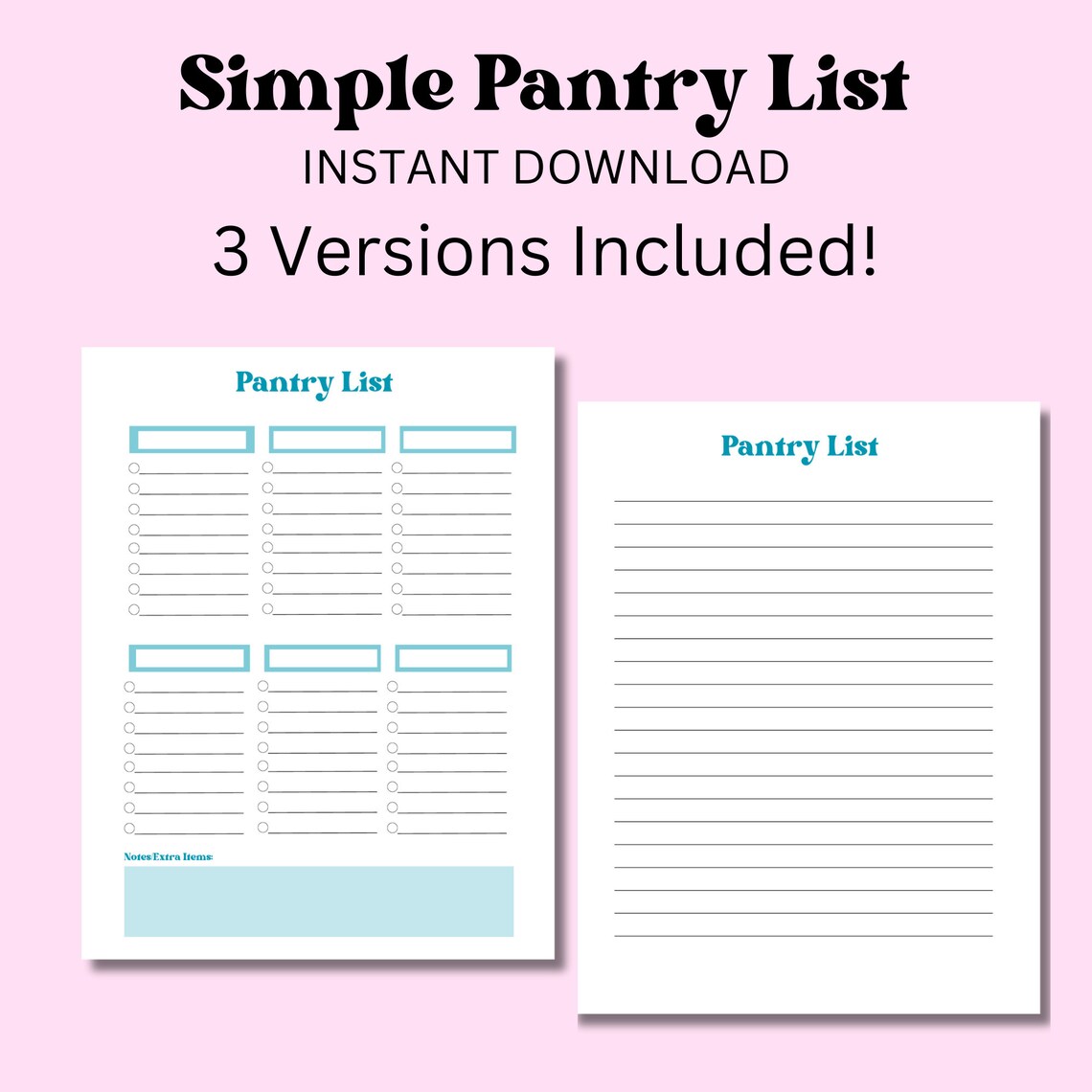 Pantry List Tracker, Grocery List Template, Multiple Options, Printable ...