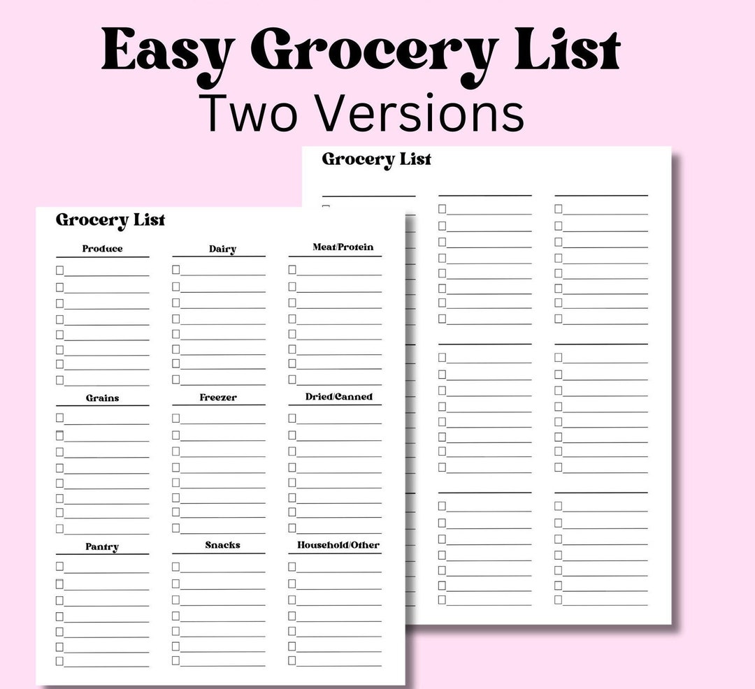 Grocery List Tracker, Grocery List Template, Multiple Options, Printable Grocery Planner, Meal ...