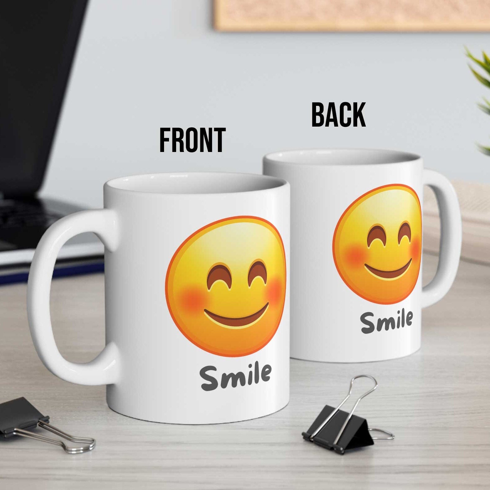 3 Emoji Coffee Mugs, Smiling Face Emoji, OMG Face Emoji, Partying Face ...