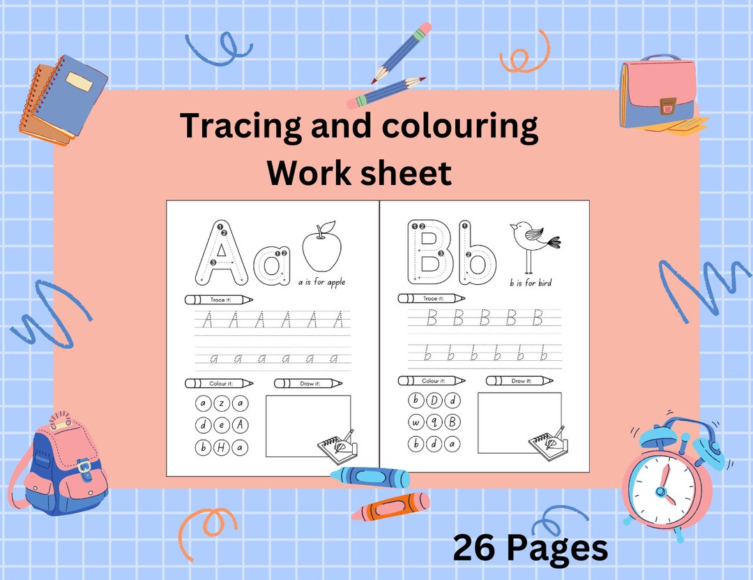 Alphabets Tracing and Colouring Worksheet, 26 Pages of Tracing and ...