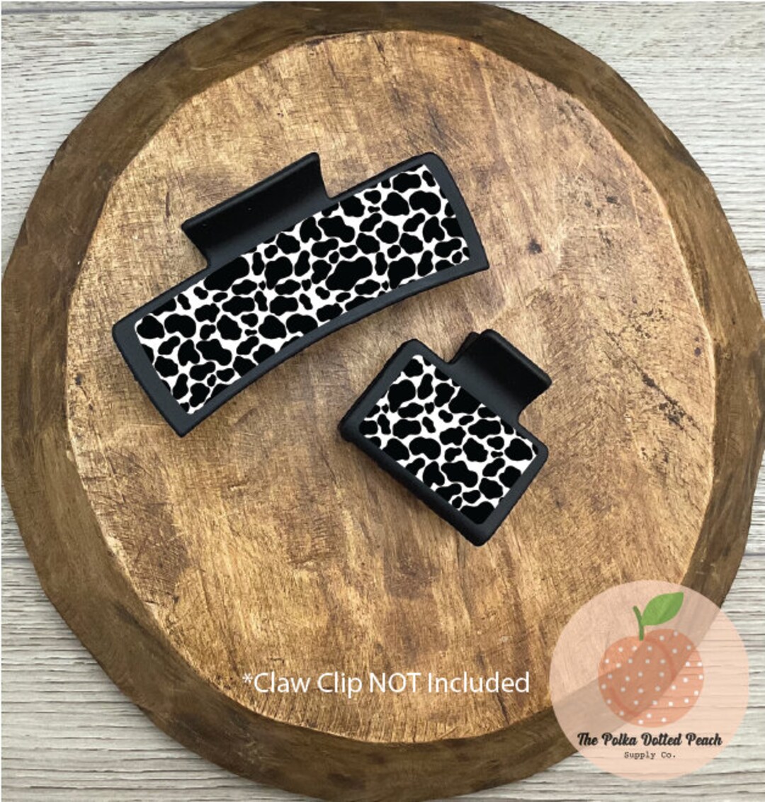 Black Cow Claw Clip Acrylic Blank, Claw Clip, Patterned Blanks, Acrylic ...