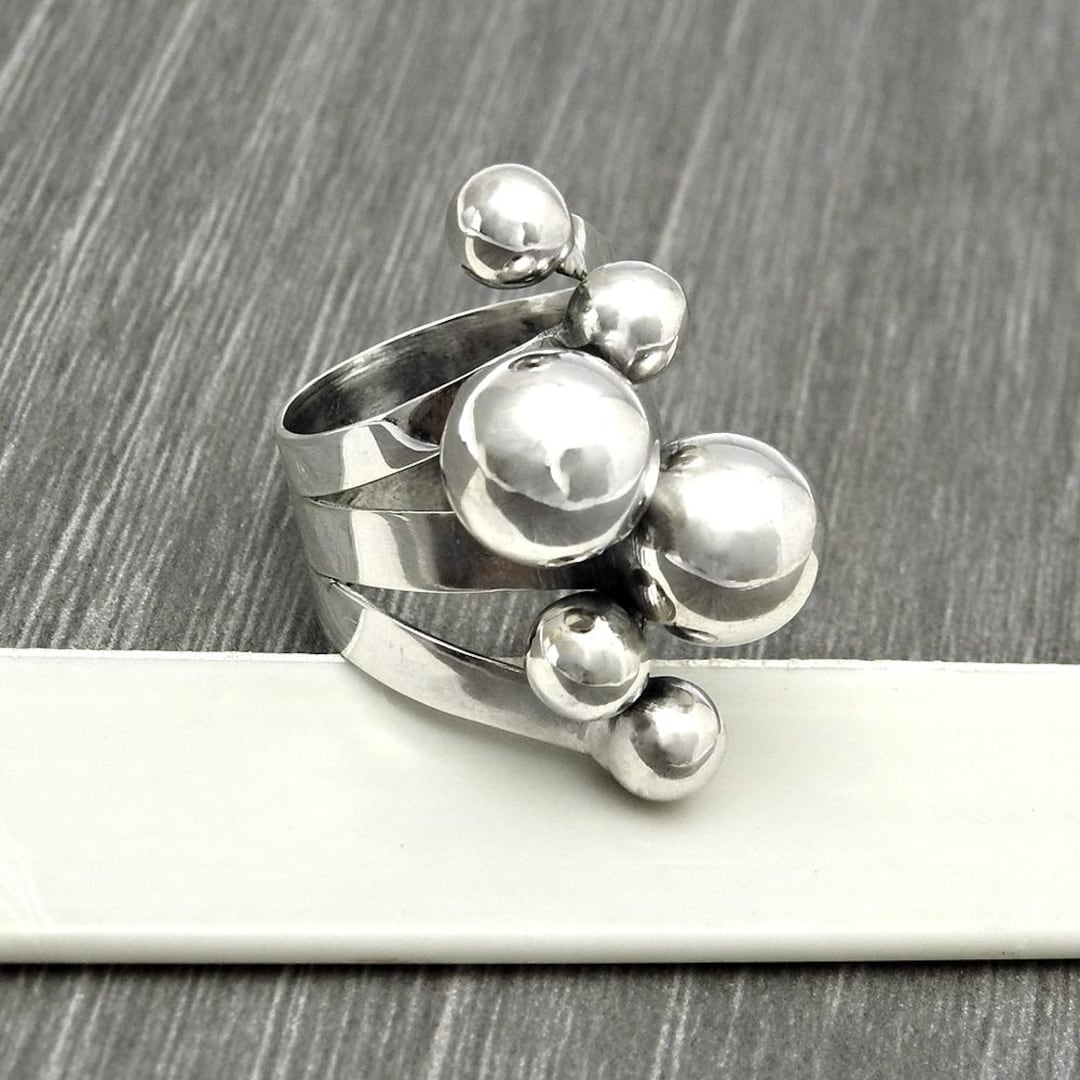 925 Sterling Silver Ball Ring Handmade Geometric Statement Ring, Modern ...