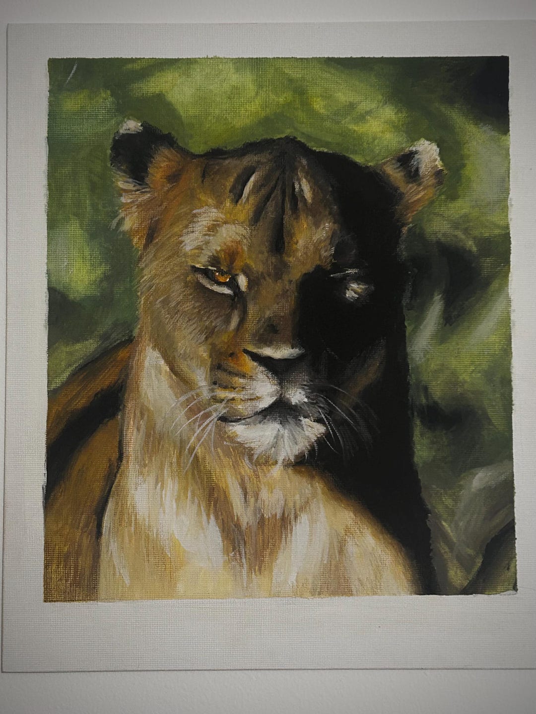 Hand-painted Lioness Portrait – Original Guoche Painting on Canvas ...