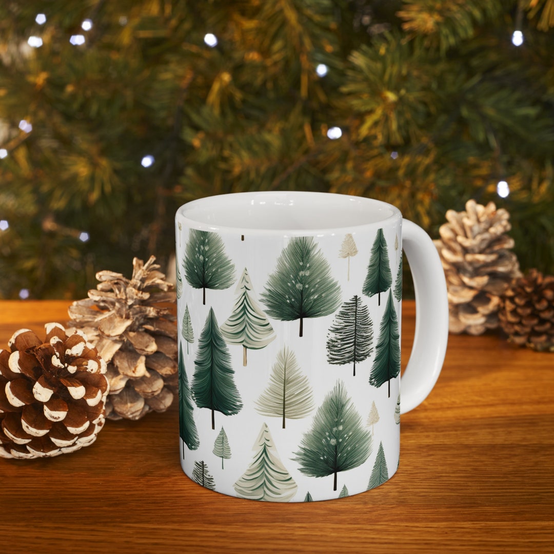 Winter Pine Tree Mug, Snowy Pine Tree Mug, Holiday Mug, Christmas Mug ...