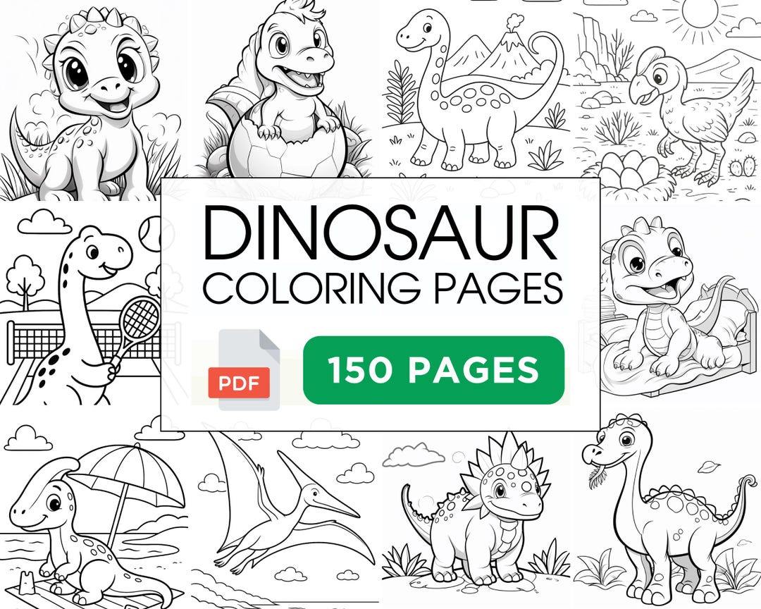 150 Dinosaur Coloring Pages for Kids – Printable Dino Coloring Book PDF ...