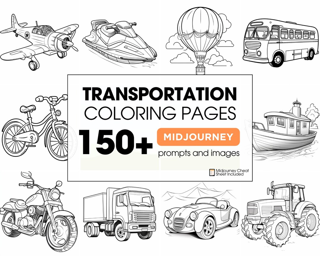 Transportation Coloring Pages Set of 150+ Prompts and Example Images ...