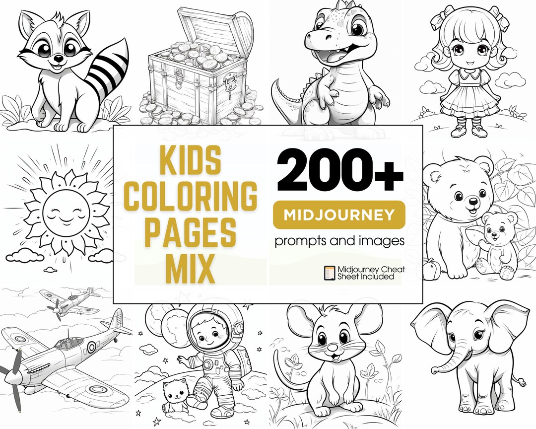 Coloring Pages Set of 200+ Prompts and Example Images | Midjourney ...