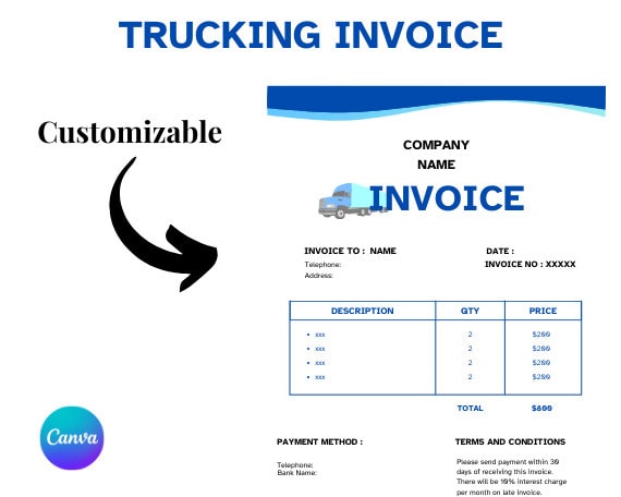 Customizable Trucking Invoice Template for Your Trucking Company ...