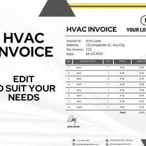 Editable HVAC Invoice, HVAC Contracts, HVAC Business, Heating and ...